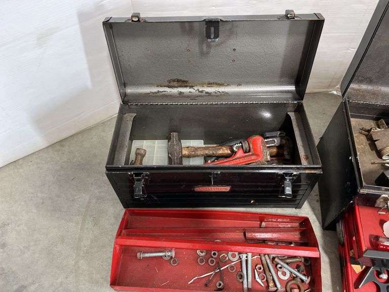 (2) Tool boxes filled with assorted tools, 18"W and 22"W - Albrecht Auction Service