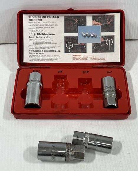 (4) Pieces of stud puller socket set, 7 1/2" case, excellent - Albrecht ...