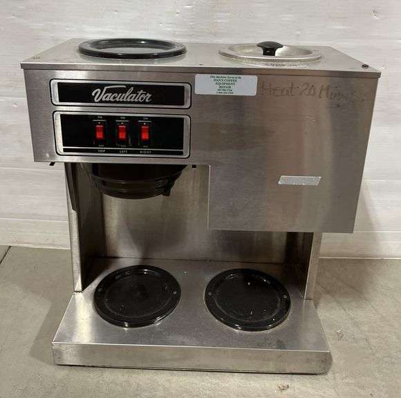 Commercial two-burner coffee pot, Vaculator brand with warmer on top ...