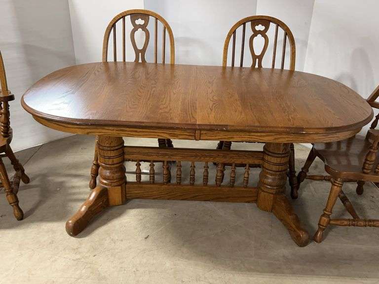 Oak kitchen table with (6) Chairs, made by Richardson Bros., leaves ...
