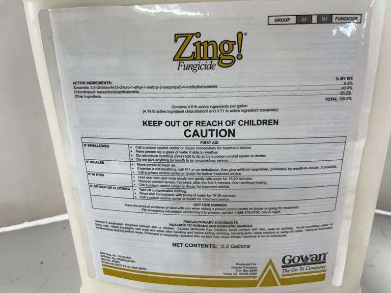 2 1/2-Gallons of zing fungicide, good for most vegetables, crops and ...