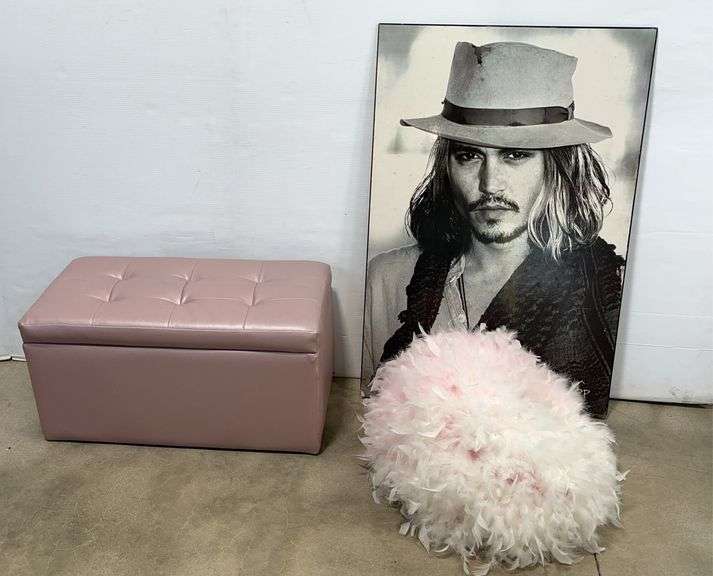 Pink tufted faux leather hinged storage ottoman bench, 26"W x 16"H ...