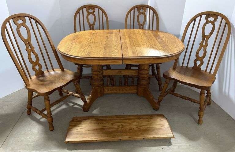 Oak kitchen table with (4) Chairs and (3) Leaves, table- 54"W x 41"D x ...