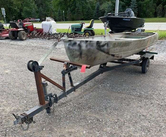 Aluminum row boat and trailer, 165"L, used, Buyer’s Responsibility to ...