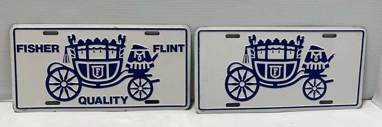 (2) Rare 1990s Fisher Body, Flint, Michigan, vanity license plates with ...