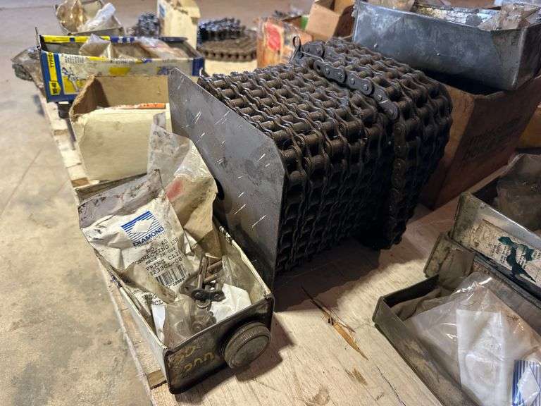 Pallet of Assorted Roller Chain, Master Links, Half Links. #40 to #100 ...
