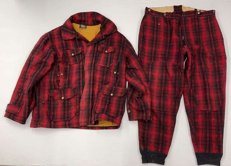 Older Woolrich Red/Black Wool Hunting Suit, Includes: Jacket, Size 48 ...