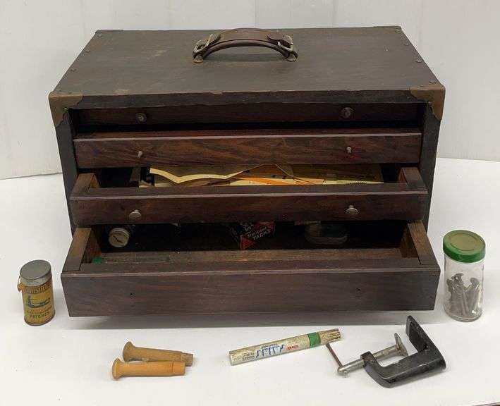 Wooden Machinist Box with Brass Corners and Keys, Front Panel Included ...
