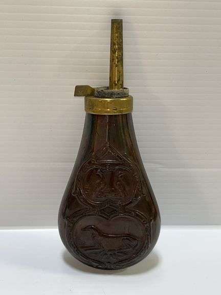 Pedersoli Remington-style powder flask, has a brass spout (24 grain ...