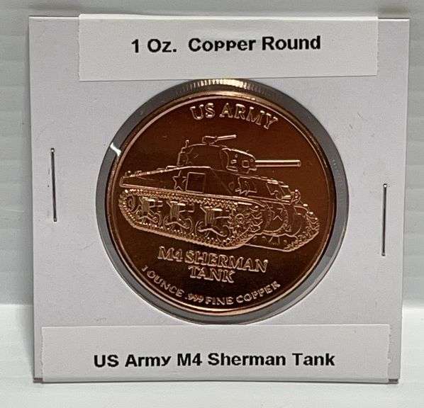 1 oz. Copper Round, US Army M4 Sherman Tank - Albrecht Auction Service