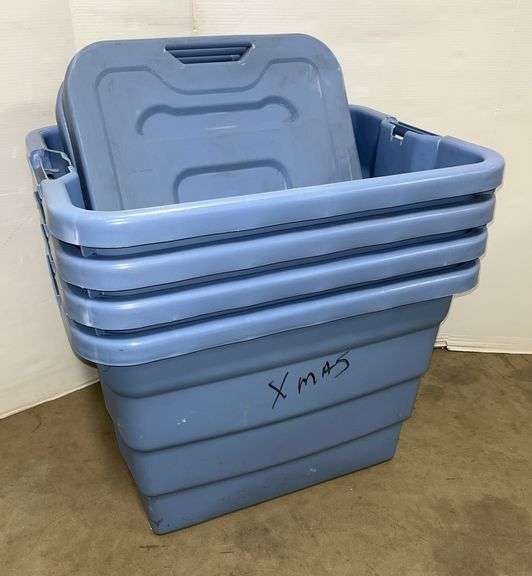 (4) Blue 22-gallon double handle totes with lids, great - Albrecht ...