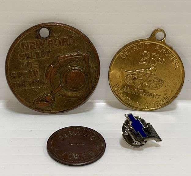 (4) Automotive collectible tokens, includes: Detroit Arsenal 25th ...