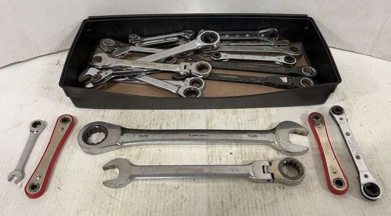 (20) Ratcheting wrenches, American and metric, Husky, Kobalt ...