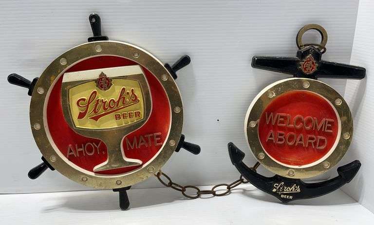 Older Stroh's "Welcome Aboard" and "Ahoy Mate" beer signs, plastic ...