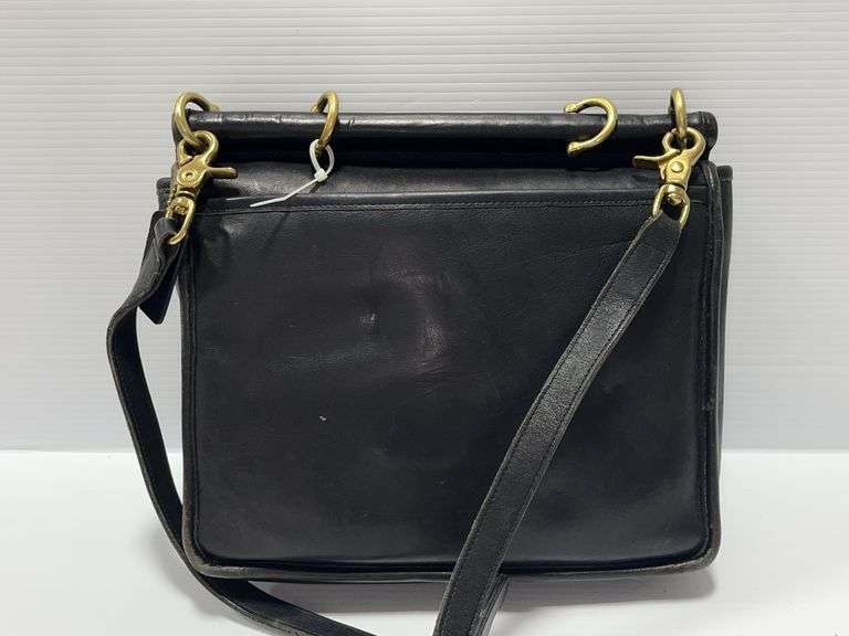Vintage 1990s Coach all-black leather crossbody purse/bag, 11" x 9", no ...
