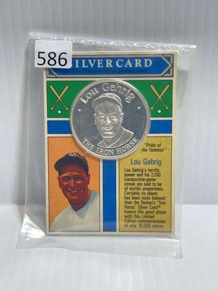 1 oz. silver round, .999 fine pure silver, Lou Gehrig silver card ...