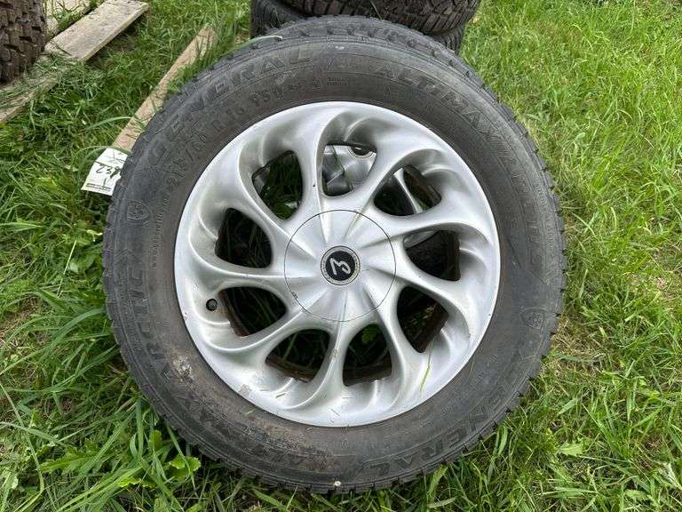 (4)-Etoria 215/60R16 950 Tires on Aluminum Rims - Albrecht Auction Service