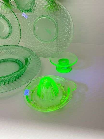 (12) Pieces of antique uranium glass, up to 11"Dia - Albrecht Auction ...