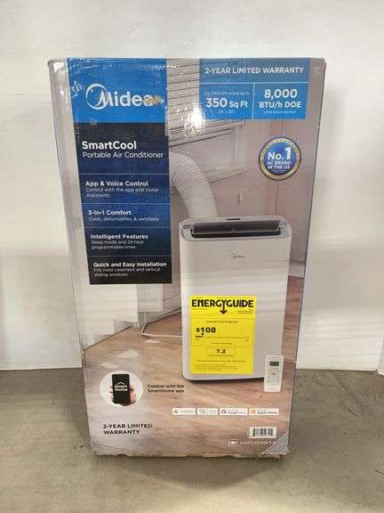 Midea Smart Cool 8000 BTU portable AC unit, 3-in-1 cools, dehumidifies ...