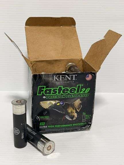 (23) Kent Fasteel 12-gauge 3 1/2" shotgun shells, two short from a full ...