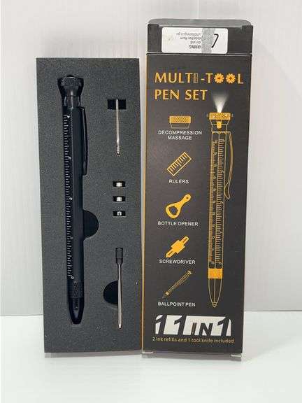 11-in-1 Multi-tool pen set, LED light, rulers, bottle opener, box ...