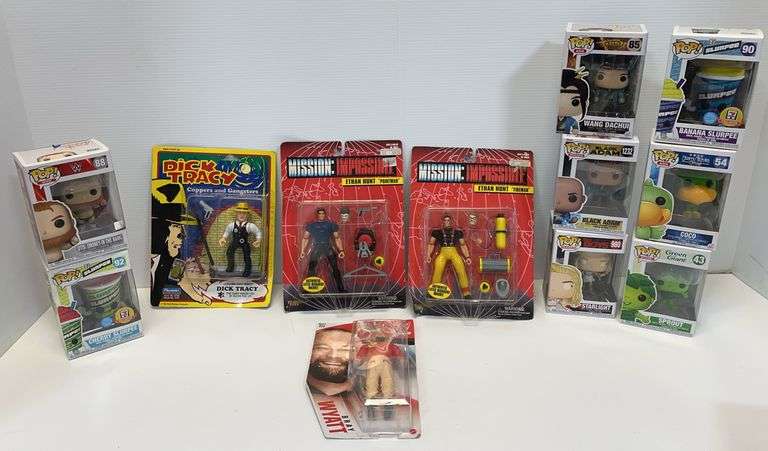 (12) Toy figures, includes: 8- Funko Pops, 1- Wrestling, 2- Mission ...