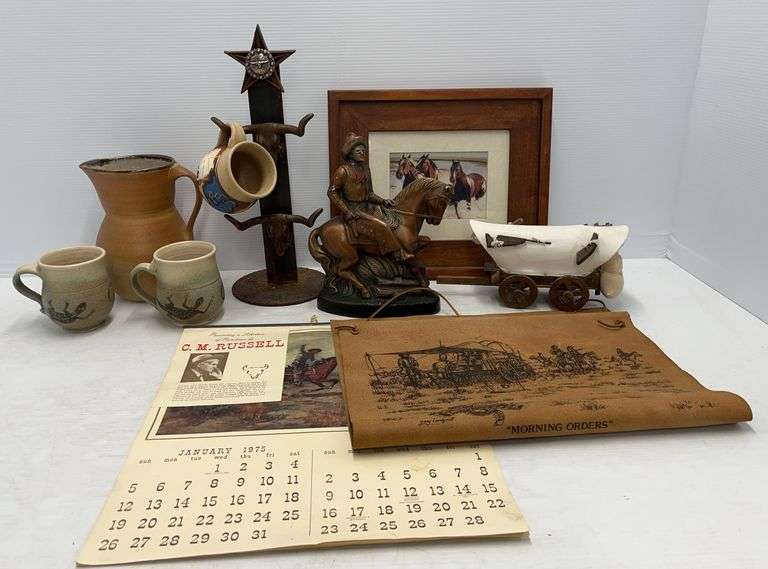 Western print, western coffee mug stand with three mugs, western older ...