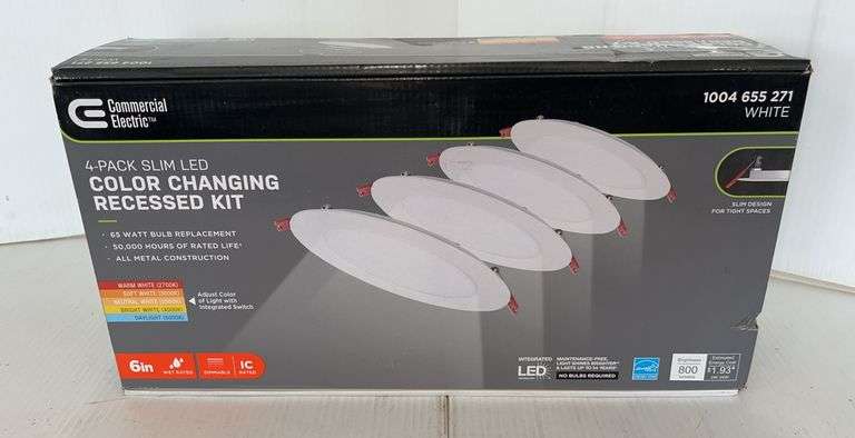 4-pk Commercial electric slim LED color changing recessed light kit ...