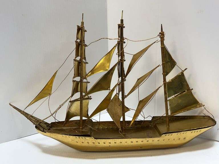 Older brass model ship, 20"W x 12"D - Albrecht Auction Service