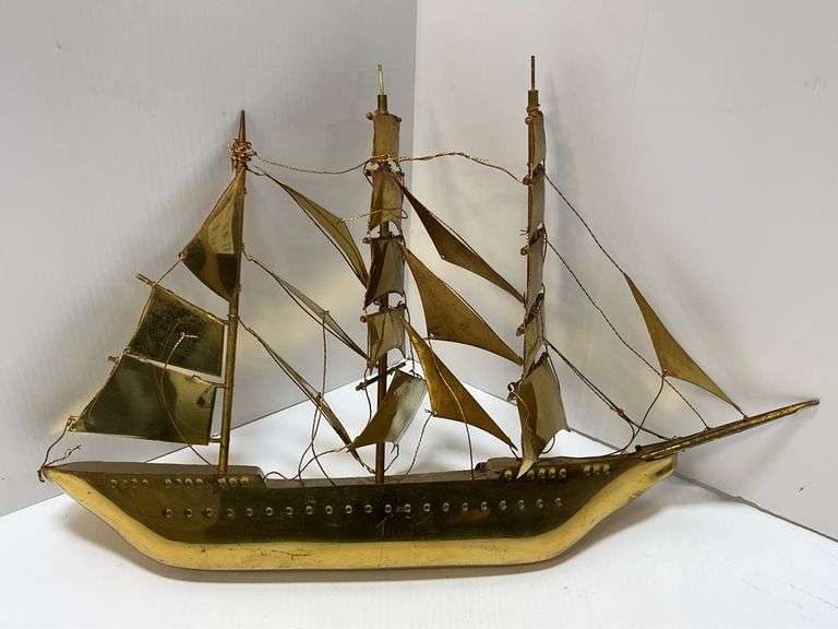 Older brass model ship, 20"W x 12"D - Albrecht Auction Service