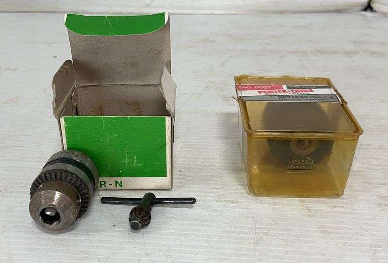 (2) Drill chucks, includes: 1- Key less, 3/8", 24-spindle, 1- Other ...