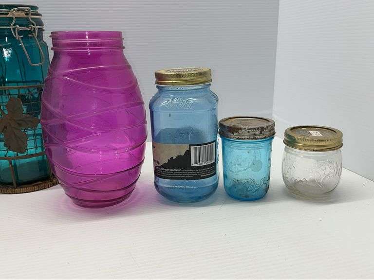 (4) Piece ARC France glass canister jars with bail wire locking hinged ...