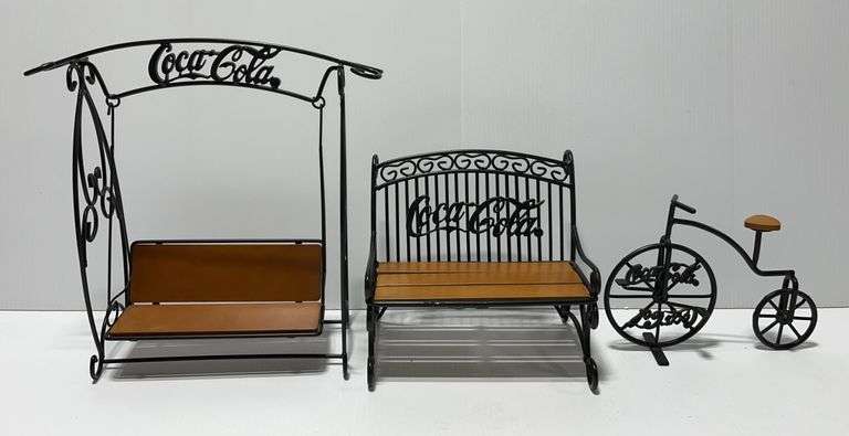 Vintage 1999 Coca-Cola black wooden/iron retro style bench, swing, and ...