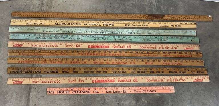 (10) Older yardsticks with advertising, includes: 1- General Telephone ...