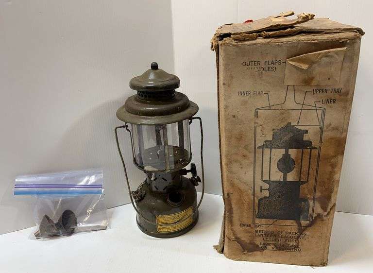 1952 Coleman military lantern in box, box- 17"H, untested, as is ...