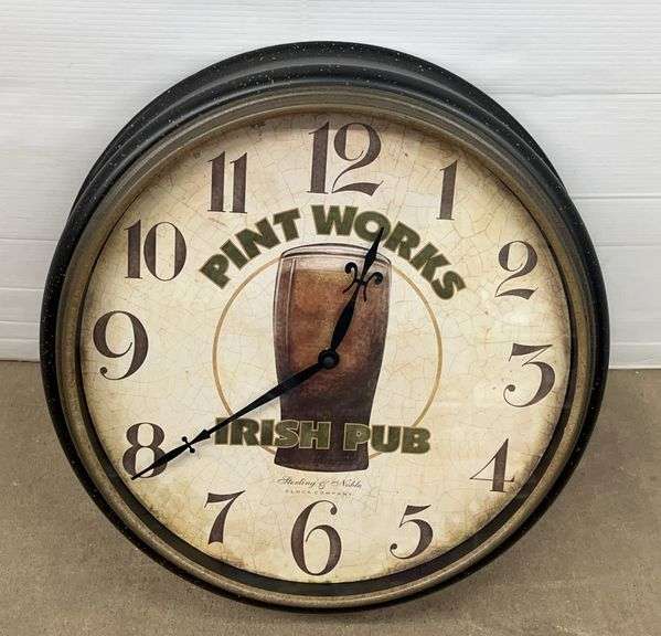 Sterling & Noble Clock Co. Irish pub clock, pint works, 18", metal ...