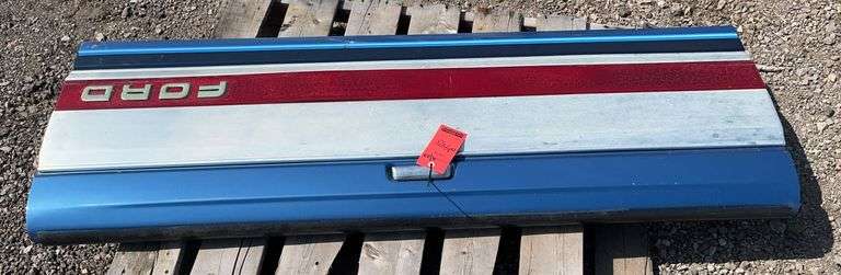Vintage Ford truck pickup tailgate, blue, red reflector panel, and ...