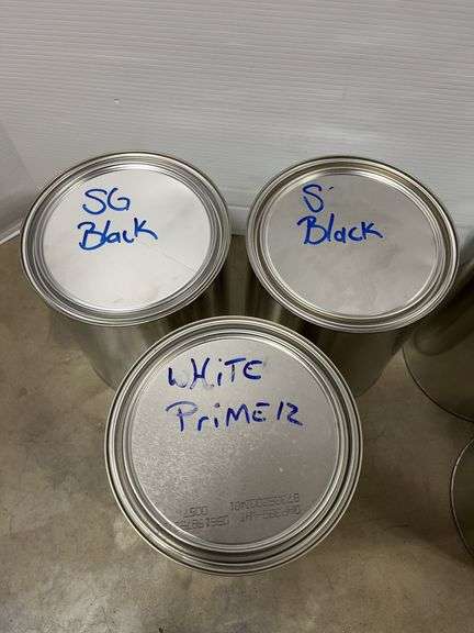 (7) Gallons semi gloss black Dupont urethane paint; (1) Gallon of red ...