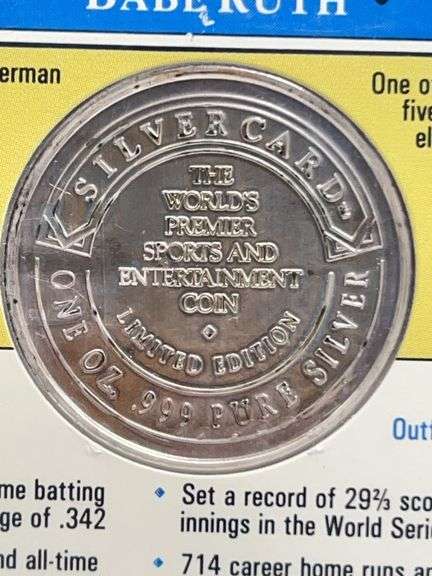 1 oz. silver round, .999 fine pure silver, Babe Ruth silver card ...
