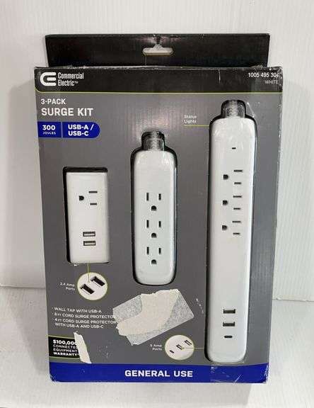 Commercial Electric 3-pack of surge/extension/multi-plug set, includes ...