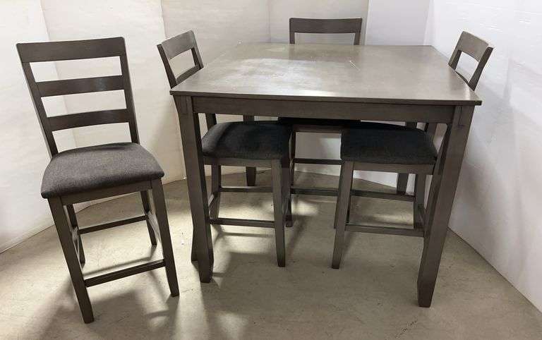 Ashley furniture grey wood dining table with padded chairs, table- 42"W ...