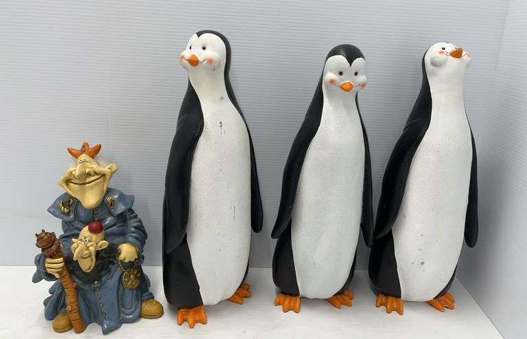 (3) Penguins, 16"H; Paolo Chiari two-headed figure, has wear - Albrecht ...