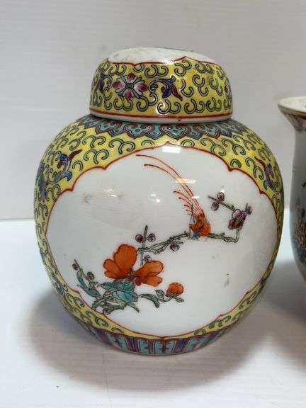 Various glassware, includes: Paque hand blown and painted floral vase ...