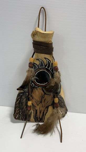 Older Native American, painted buffalo shoulder bone, signed - Albrecht ...