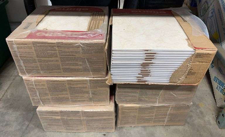 (6) Boxes of cream ceramic tile, 12" x 12" pieces for 102 sq. ft. total ...