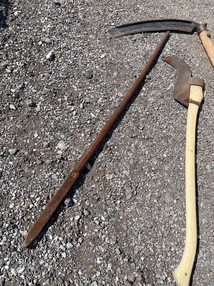 Antique sickle/scythe, brush axe, ice pick, and a hoe - Albrecht ...