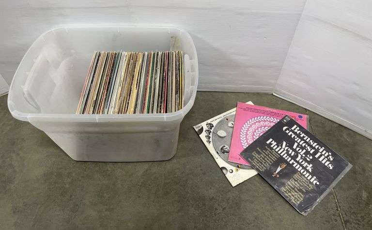 Tote of over (100) vinyl records - Albrecht Auction Service
