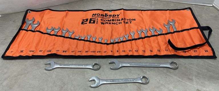 26-Piece heavy duty wrench set with cloth roll wrap bag, includes ...