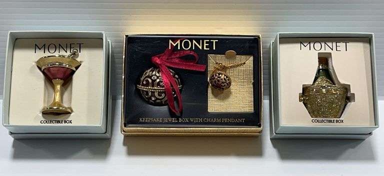 (3) Monet pieces: 2- Collectible boxes, and 1- Keepsake jewelry box ...