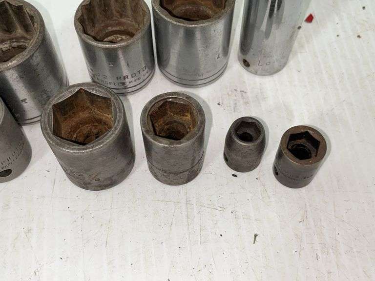 Various Proto sockets: 1/2" Drive include, (2) 1 1/16", 1 1/8", 1 1/4 ...